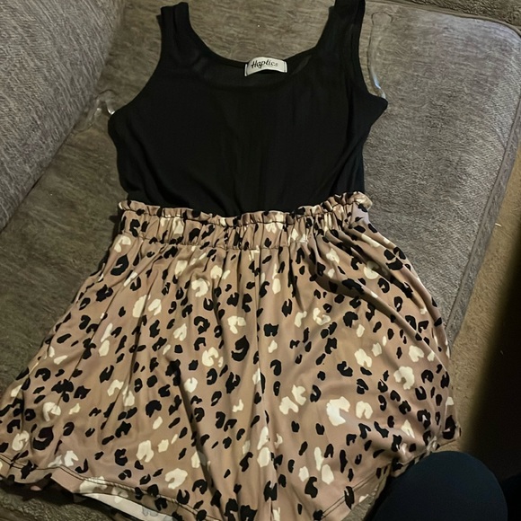 Haptics | Pants & Jumpsuits | Leopard Print And Black Romper | Poshmark